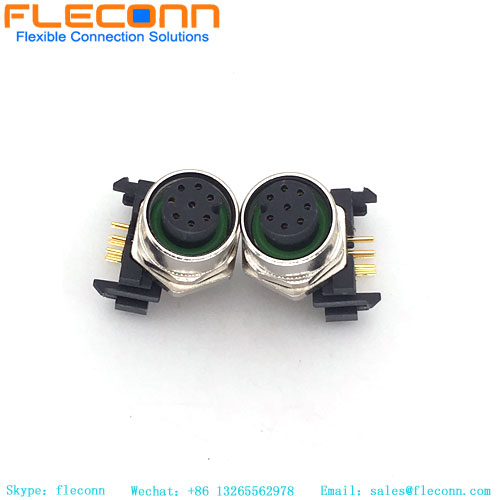 M12-A 4 Pin Panel Mount Connector, front lock, Right Angle